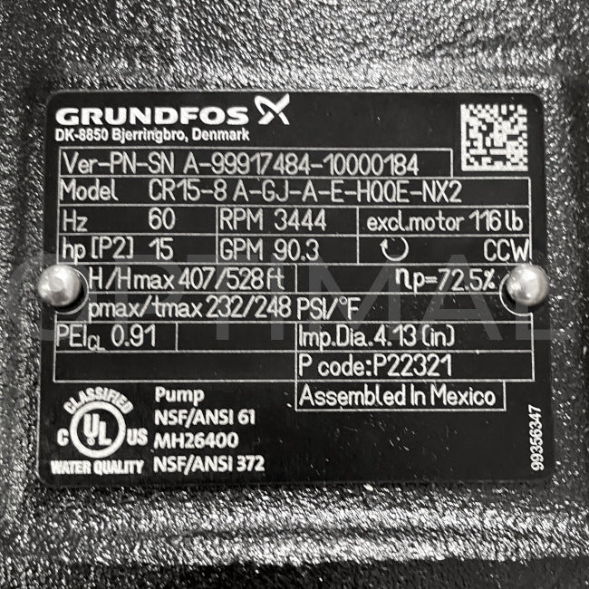99917484 Grundfos Pump CR15-8 Centrifugal 15 HP 96523619